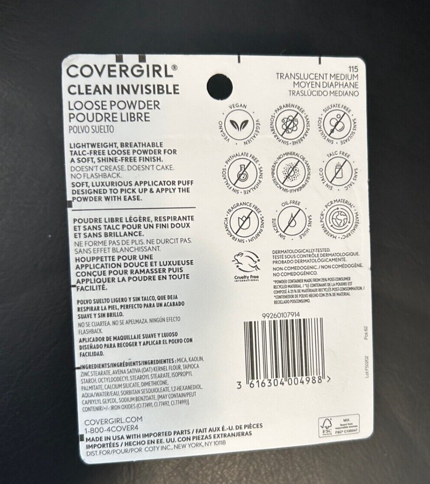 CoverGirl CG Clean Invisible Loose Powder # 115 Translucent Medium Talc ...