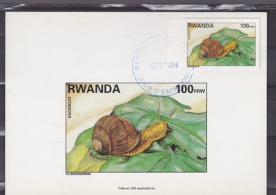 Rwanda rare maximum card snail imperforated stamp 1998 | eBay