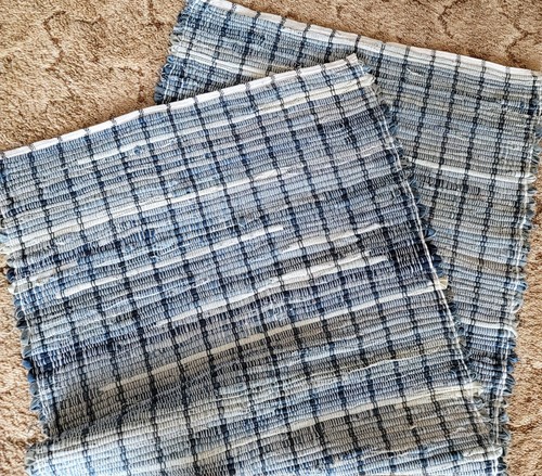 Hand Loomed Woven Blue Jean Denim Rag Rug 56" x 28" New Farmhouse ...