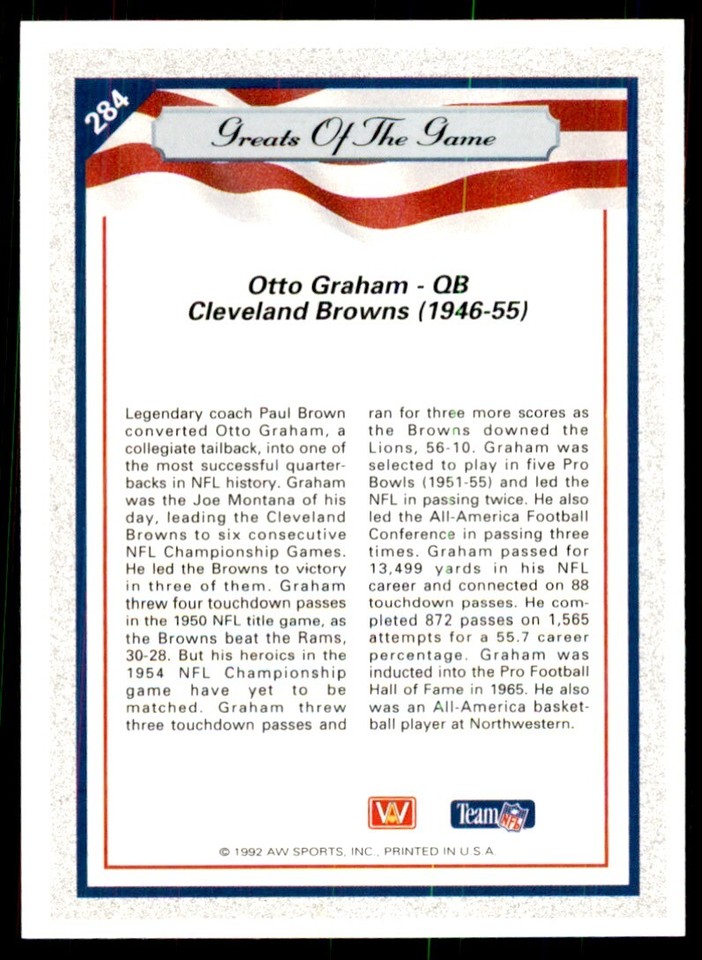 1992 All World Sports Otto Graham Football Cards #284 | eBay
