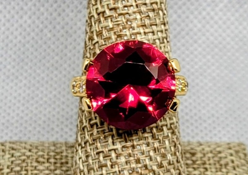 FAUX RUBY SOLITAIRE Ring 1/2" FACETED CRYSTAL Red SIZE 7 Cocktail GOTH ...