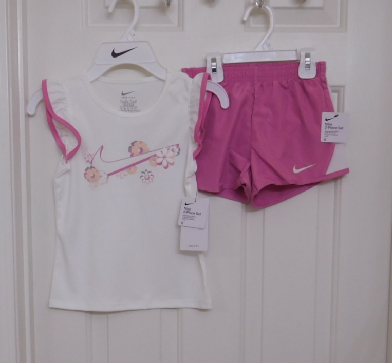NWT 2pc Nike White Flower Trim Swoosh Logo Top & Shorts Set sz 6 | eBay