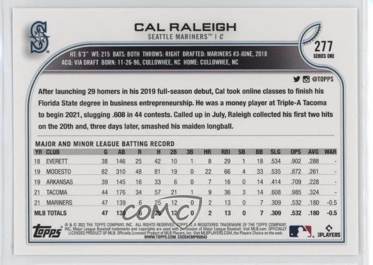 2022 Topps Series 1 582 Montgomery Club Cal Raleigh #277 4l1 | eBay