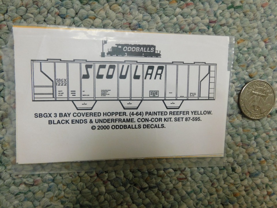 Oddballs decals HO #87-595 Scoular SBGX 3 bay covered hopper ptd yellow ...
