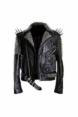 Men Leather Jacket Rockstar Punk Style Spiked Studded Jacket | eBay