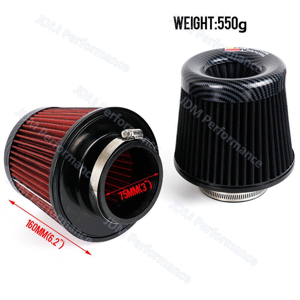 black 3inch 76mm K&N Super Power Air Filter High Flow Performance ...