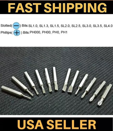 Screwdriver Micro Bits Hex Philips Slotted Flathead System 4 PH000 PH00 ...