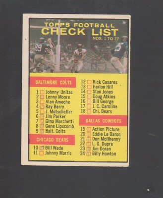 1961 Topps Football Card #67 Football Card Checklist Vg Checked Card | eBay