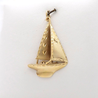 14K Gold Large Sailboat Sailing Regatta Charm Pendant Heavy Diamond Cut ...