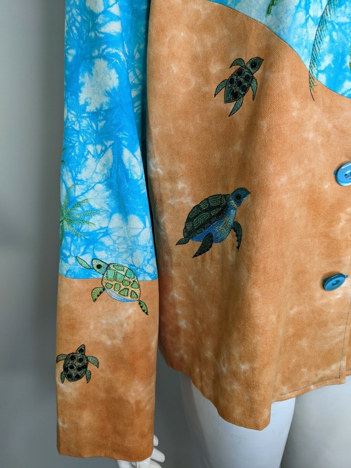 Sea Turtles Jacket Silk Ocean Beach Women's L Art You Wear Embroidered ...