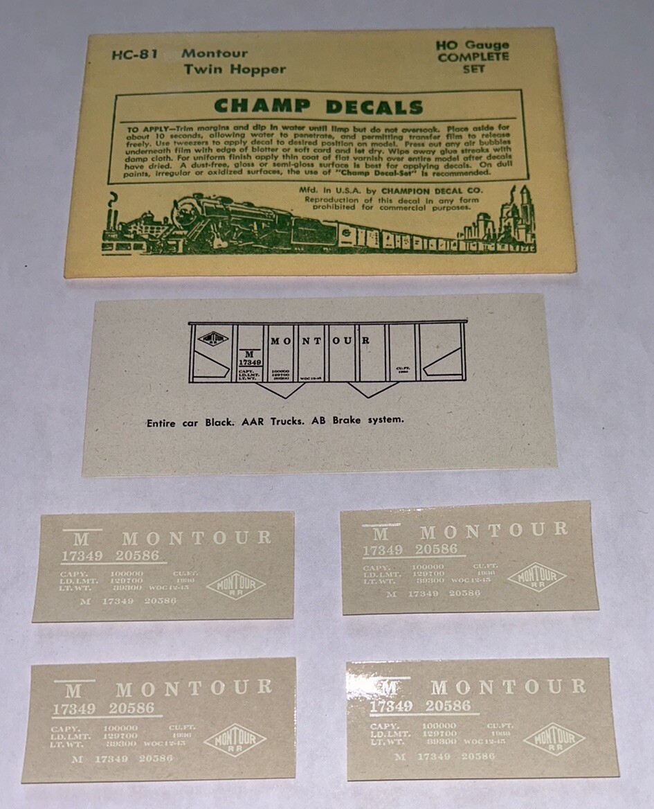 CHAMP HO DECAL - MONTOUR TWIN HOPPER (DOES TWO CARS) - #HC-81 | eBay