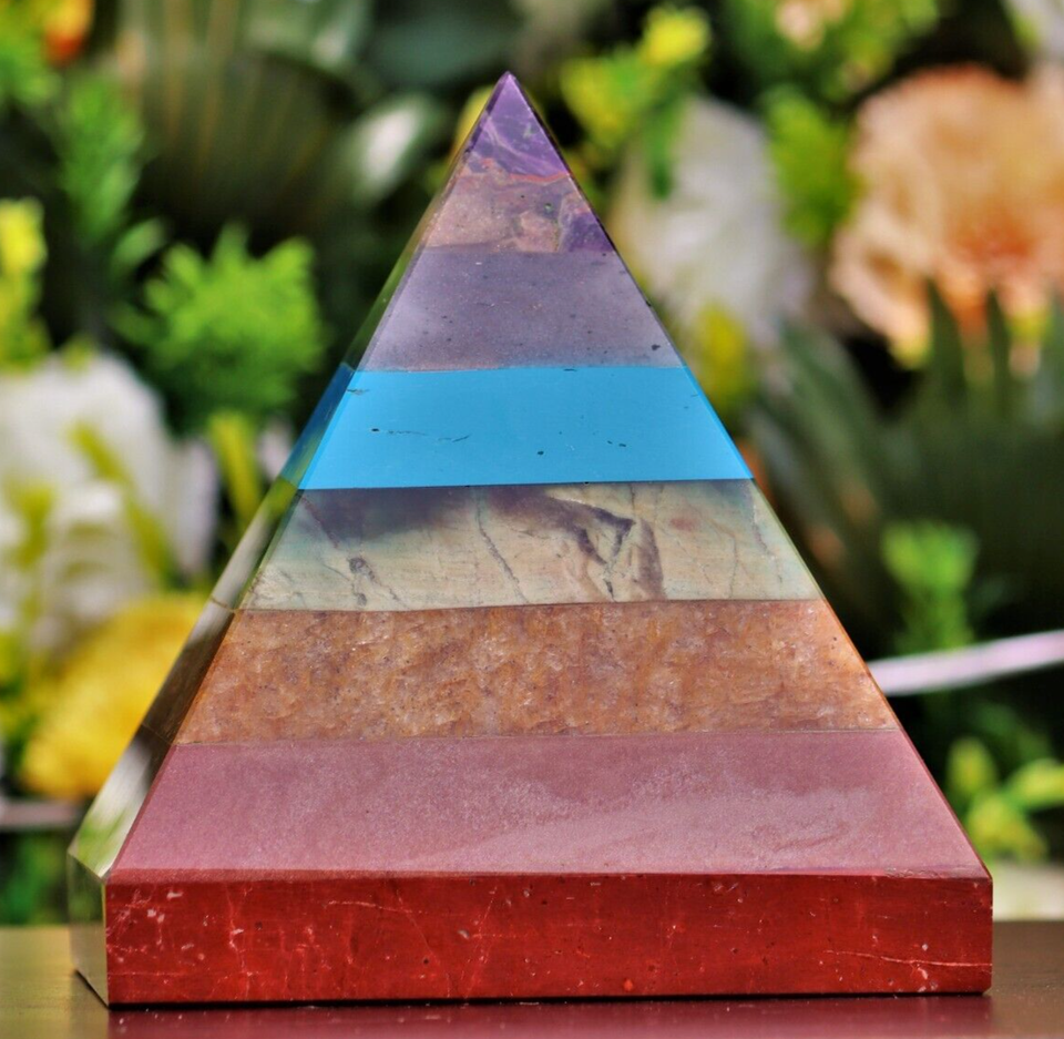 140MM Seven Chakra Gemstone Pyramid Natural Healing Egyptian Spiritual ...