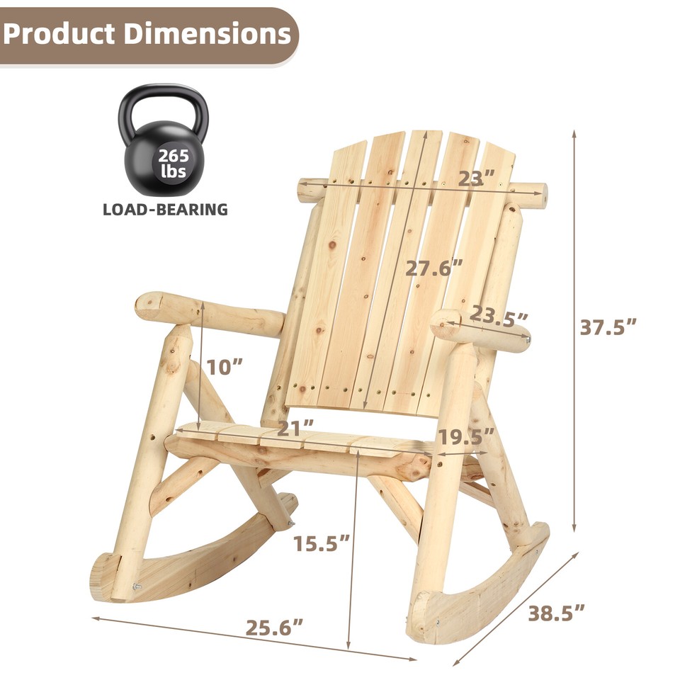 Log Rocking Chair Adirondack Wooden Porch Rocker Patio Deck Furniture ...