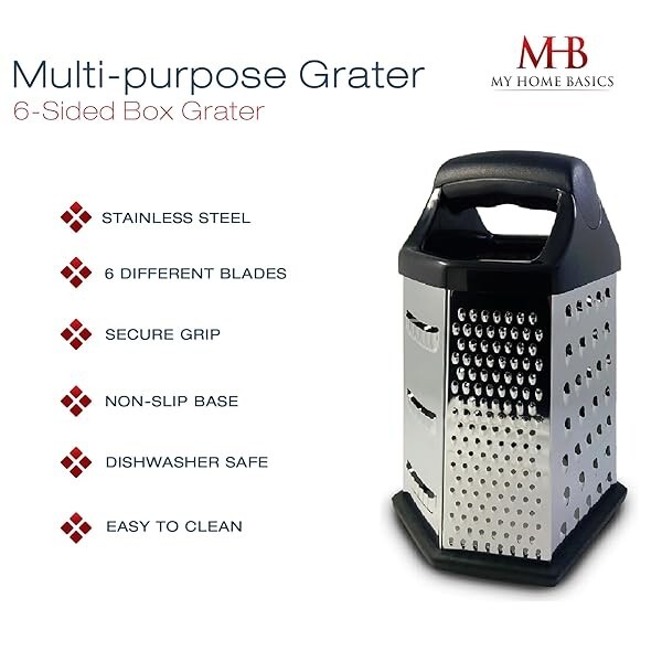 Box Graters for Kitchen, 6 Sided, Multi-purpose Cheese/Veggies ...