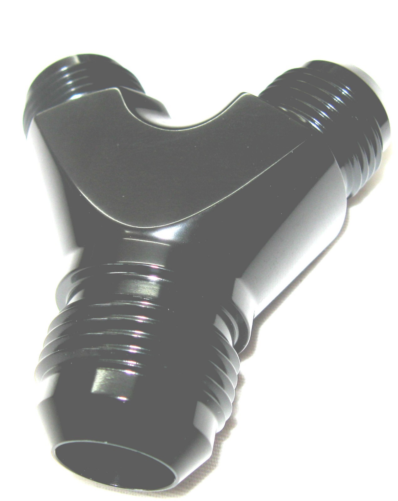 Show Polished Black Anodized Full Flow Y Block Fitting,12 an x 12 an x ...