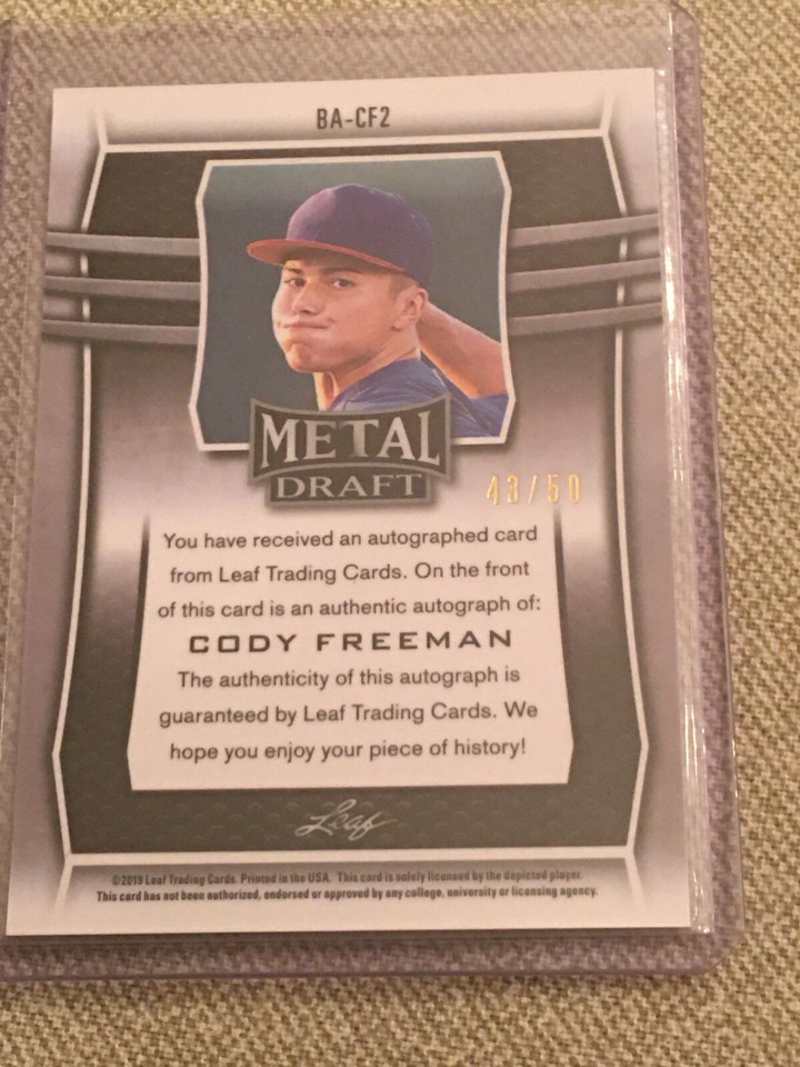 CODY FREEMAN 2019 Leaf Metal SILVER Autograph #43/50 TEXAS RANGERS ...