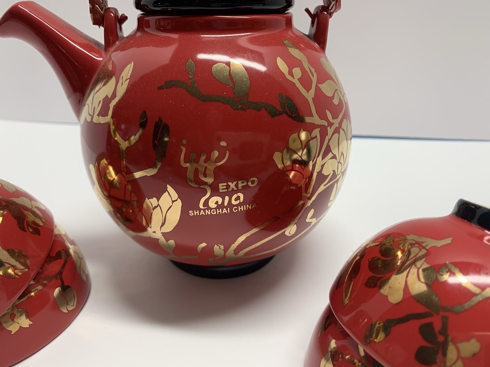 Expo 2010 Shanghai China Tea Set 4 Red and Gold Cups and Teapot | eBay