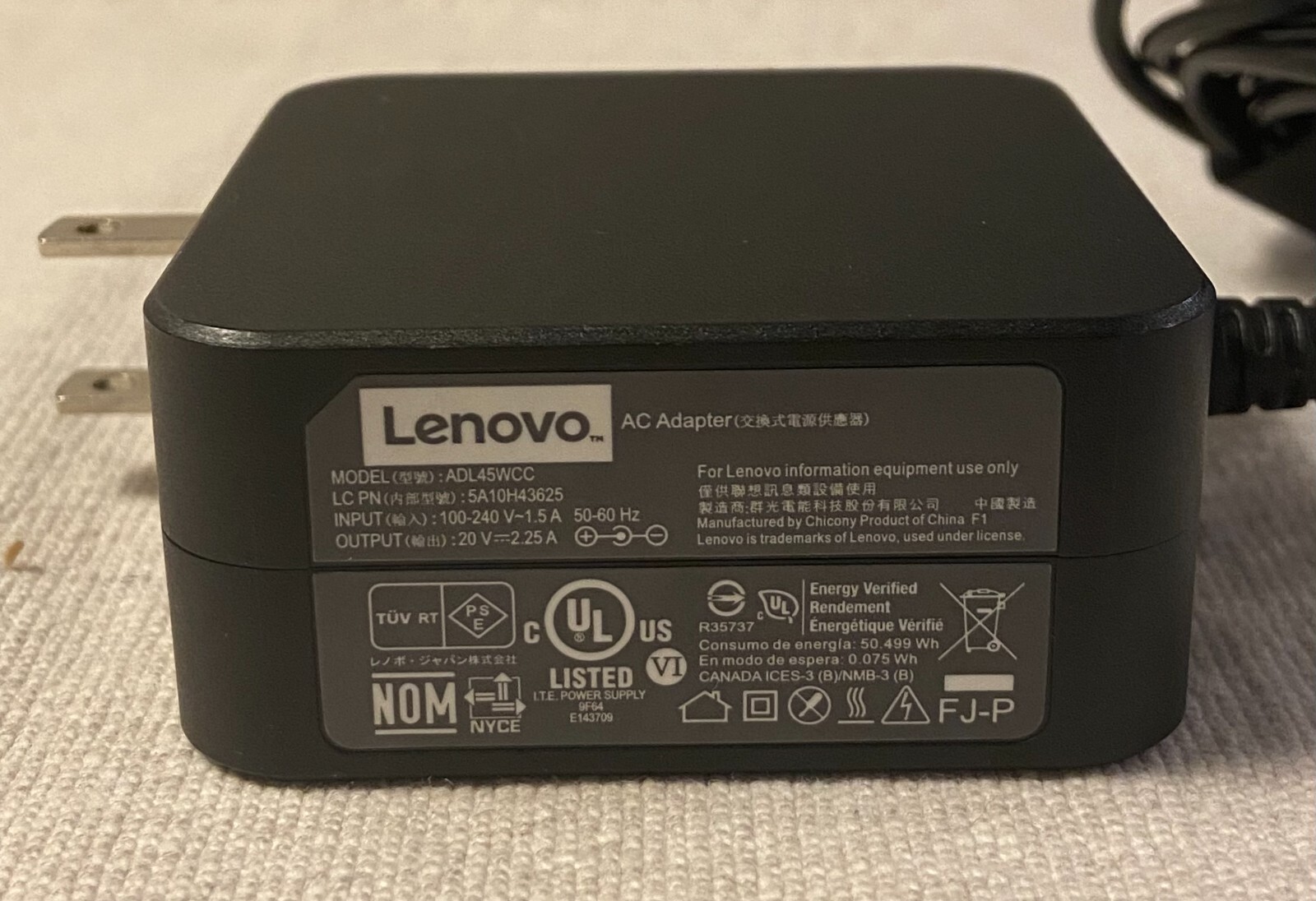LENOVO AC ADAPTER MODEL# ADL45WCC | eBay