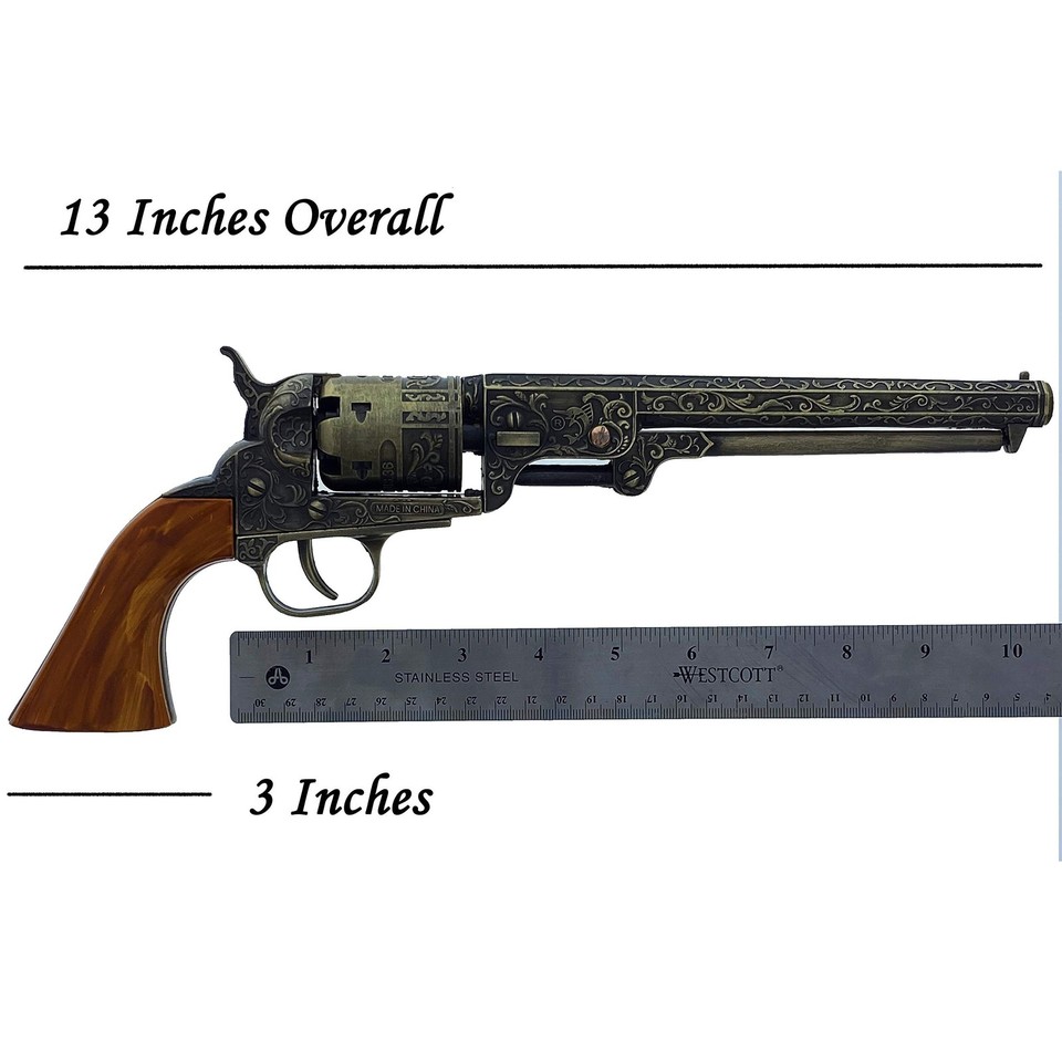 US 13" Decorative Antique Wood Western Style Navy Revolver with Display ...
