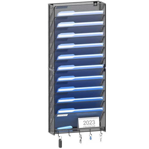 Hanging Wall File Organizer with Hooks, 12 Tier Vertical Wall Mount ...