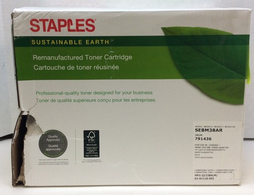 Staples Sustainable Earth Remanufactured Black Toner Cartridge HPQ1338A ...