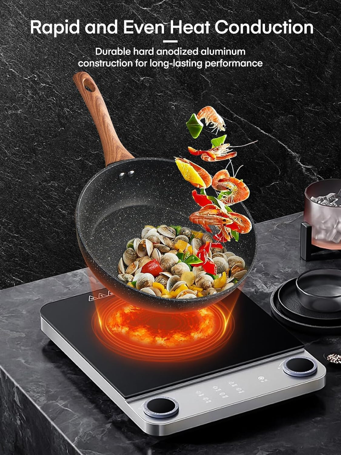 FOHERE Pots and Pans Set , 15 PCS, Aluminum Nonstick Induction Cookware ...