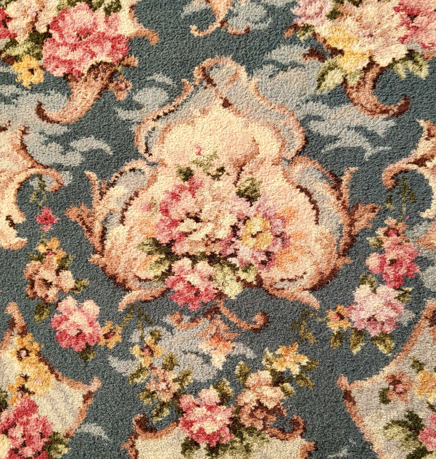 AWESOME Antique Vintage Wool Rug Shabby PINK ROSES Chic BIGELOW STYLE ...