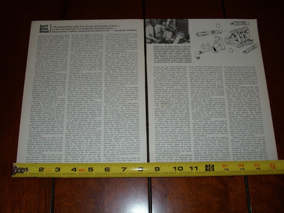 BILL LEAR STEAM ENGINE STEAM CAR ORIGINAL 1969 ARTICLE | eBay