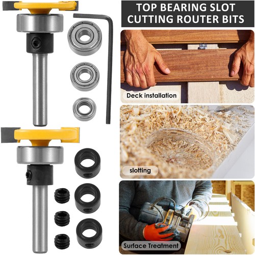 1/4" Shank Slot Cutting Router Bits Carbide T-Shape Top Bearing Wood ...