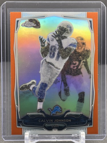 2014 TOPPS CHROME NFL #98 Calvin Johnson Lions Orange Refractor Snow ...