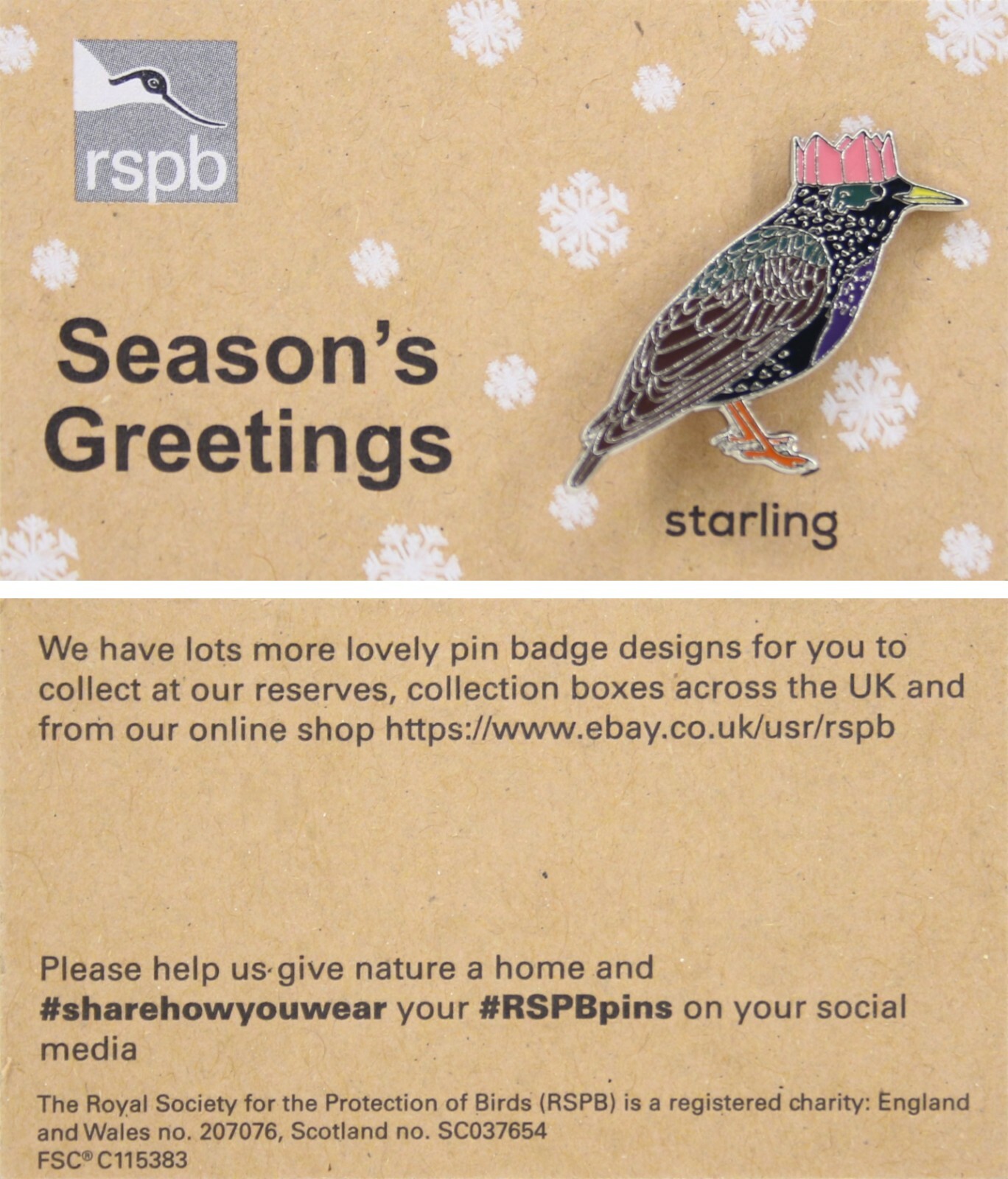 RSPB Pin Badge Christmas Special starling with cracker hat | eBay UK