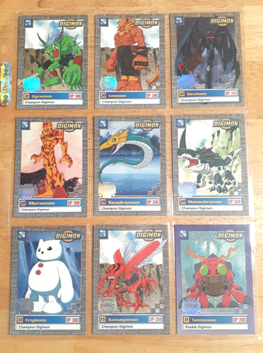 1999 Digimon LOT (9) RARE Champion Orgemon/ Leomon/Devimon Meramon ...