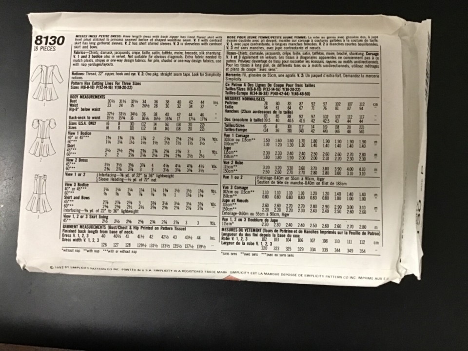 Simplicity Sewing Pattern 8130 Misses' Dress Size 12-16 | eBay