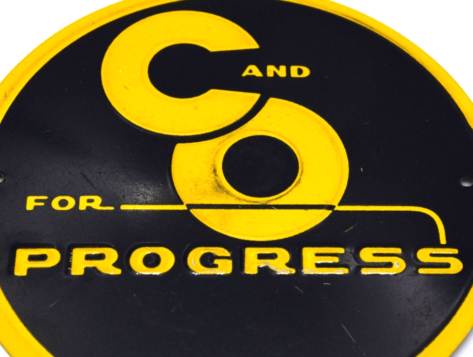 Vintage C AND O FOR PROGRESS Railroad Train Post Cereal Tin Logo Sign ...