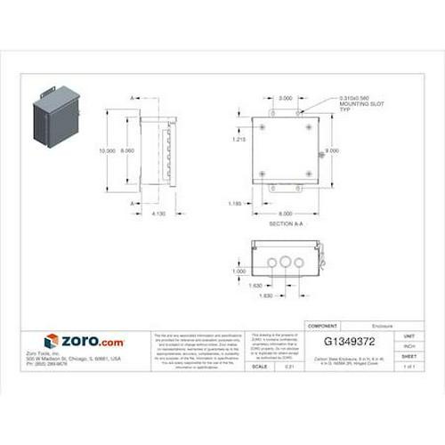 Electrical Enclosure Steel 8x8x4 NEMA 3R Hinged Box Padlockable Outdoor ...