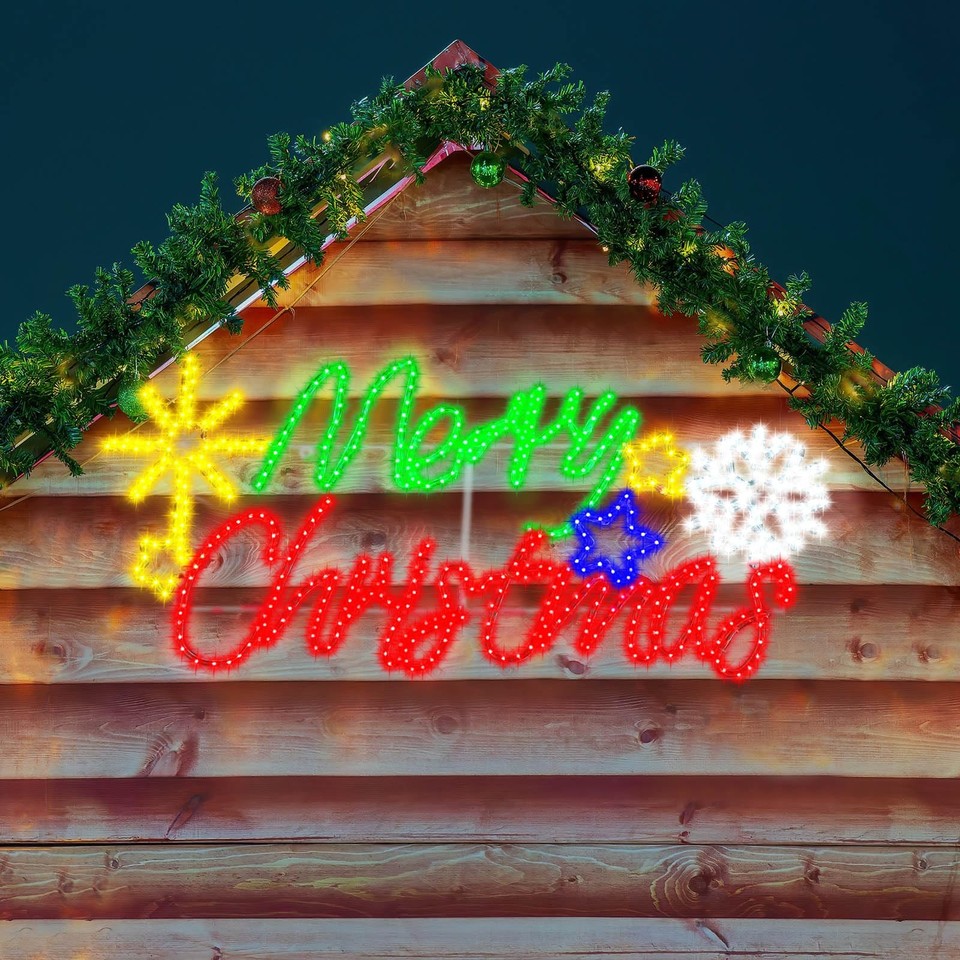 Outdoor Lighted Merry Christmas Snow Star Theme Sign Decoration 50 ...