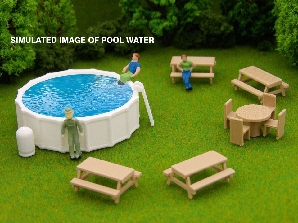 Swimming Pool, Picnic Tables, Outdoor Table, Chairs - HO Scale 3D ...