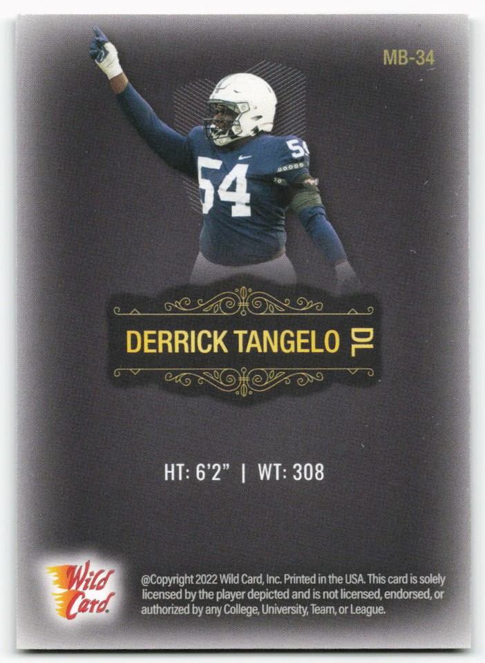 2022 Derrick Tangelo Wild Card Matte Black Rookie | eBay
