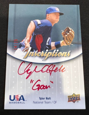 TYLER HOLT 2009 USA National Baseball Team Inscriptions Red Ink AUTO ...