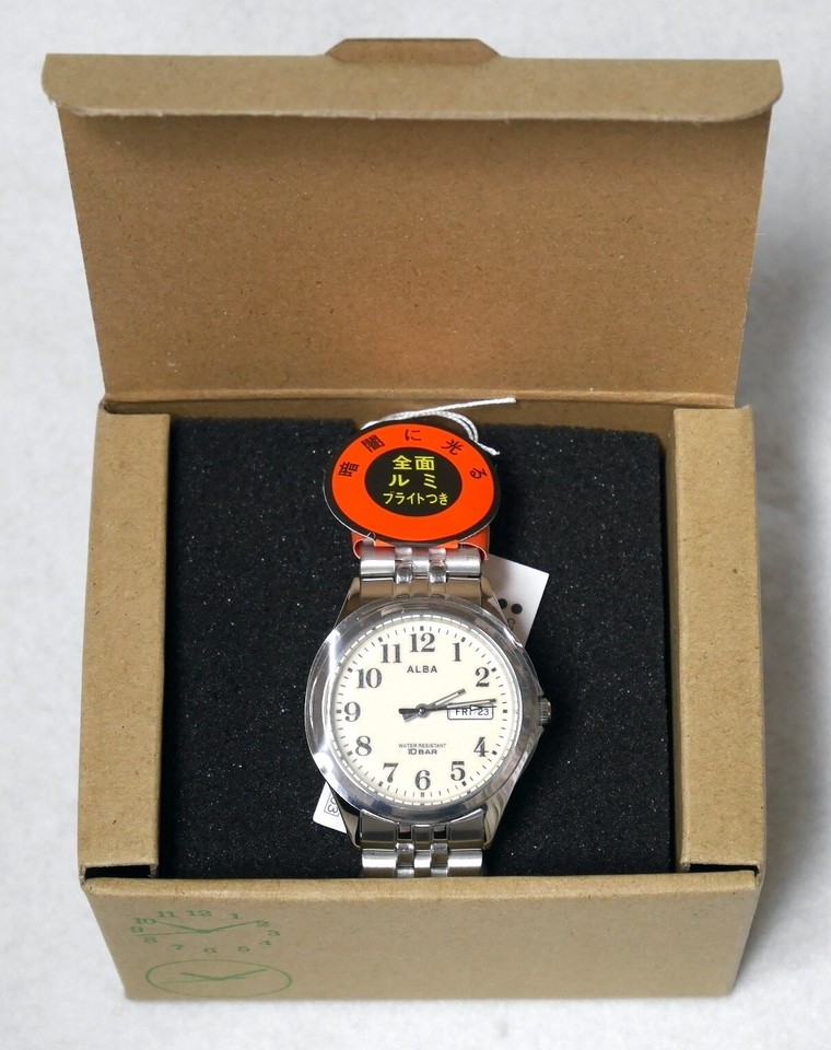 SEIKO ALBA Military Field Watch AQGK470 White Dial Full Luminous Day ...