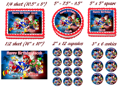 MARIO BROS AND SONIC Party Edible Cake topper image | eBay