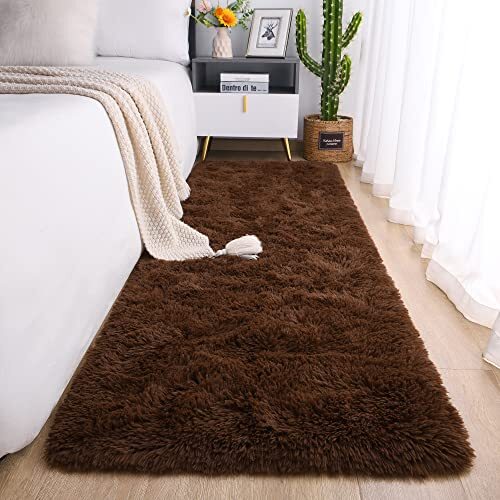 Soft Runner Rug for Bedroom Living Room Plush Fluffy 2x6 Feet Chocolate ...