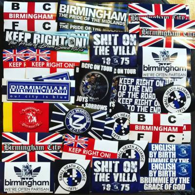 100 x Birmingham City Ultra Stickers based on Programme Scarf Pin Badge ...