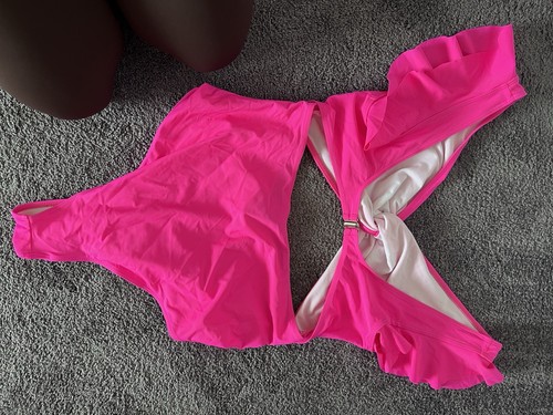 1 Piece Ruffled Sleeves Hot Pink Mono Bathing Suit 👙 XL NWOT Control ...