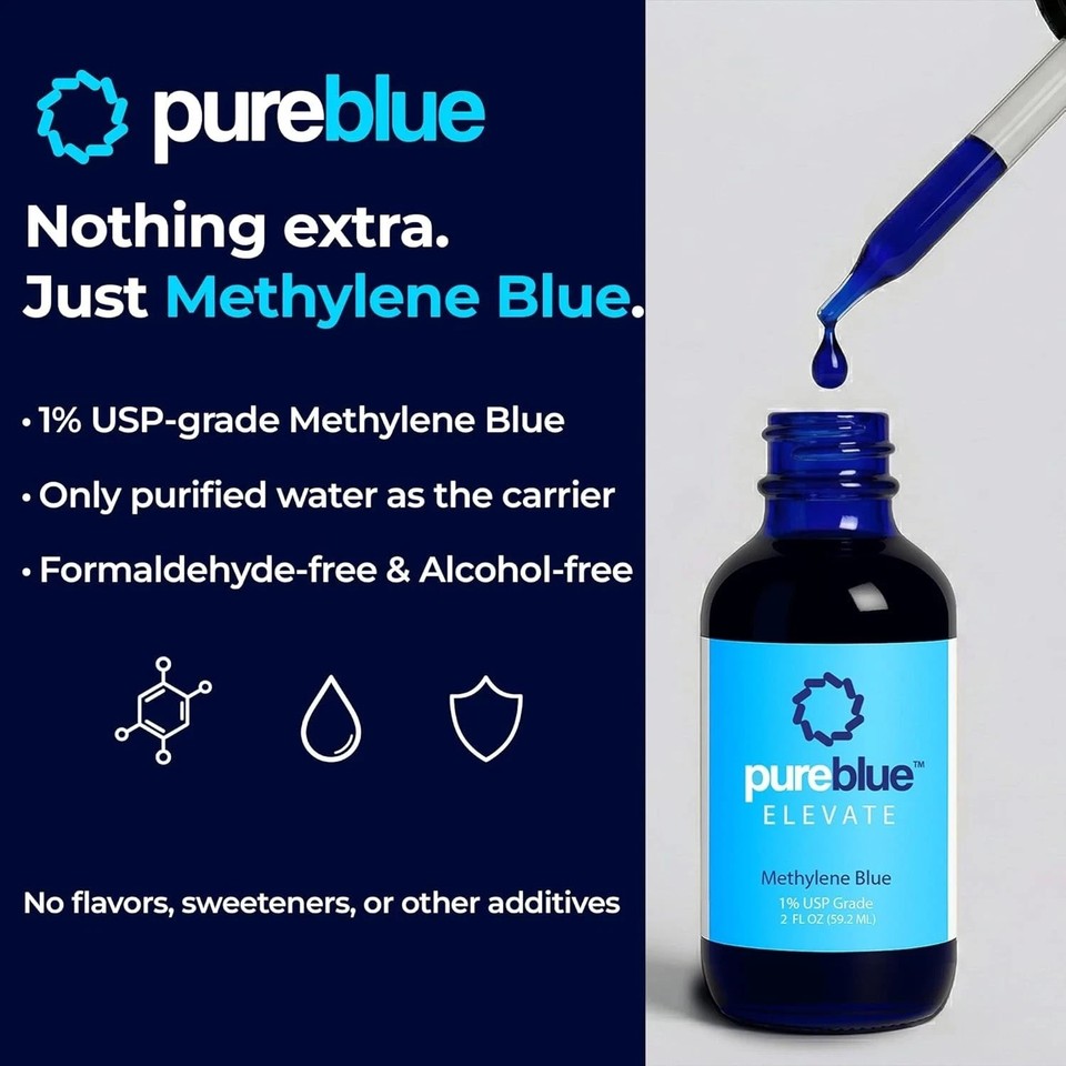 PureBlue Elevate 1% USP Grade Methylane Blue – Antioxidant - 2 fl.oz ...