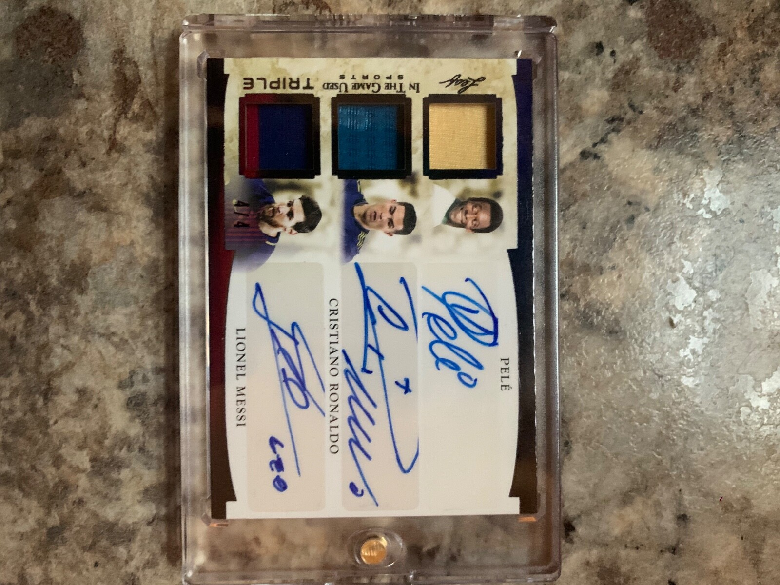 2022 Leaf In the Game Used Triple Auto+Relic Messi/Pele/Ronaldo Auto ...