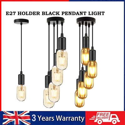 Black Pendant Light Fitting Ceiling Rose E27 Suspension Light Base Lamp ...
