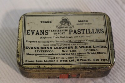 Evans’ Antiseptic Throat Pastilles, Antique Medication Tin -Evans ...