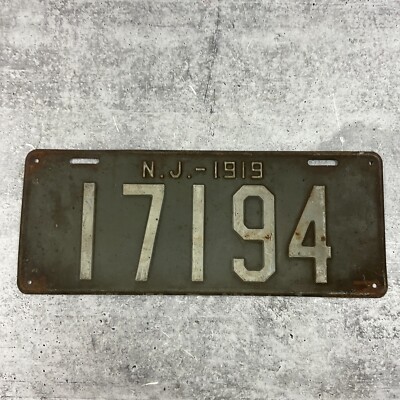 Vintage 1919 New Jersey License Plate NJ 17194 One Only | eBay