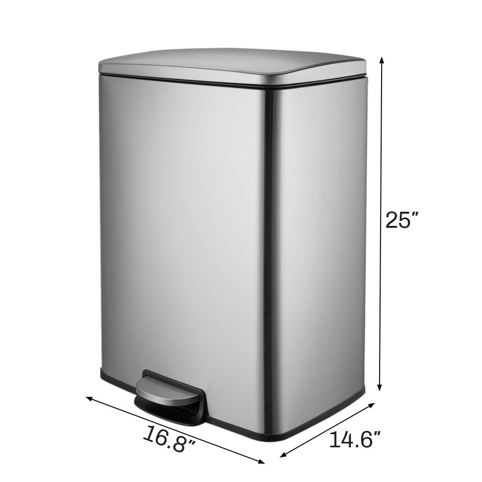 13 Gal./50 Liter Trash Bin Rectangular Stainless Steel Kitchen Step On ...